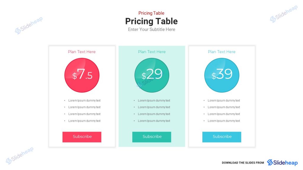 Pricing Table Template for Google Slides and PowerPoint | Slideheap