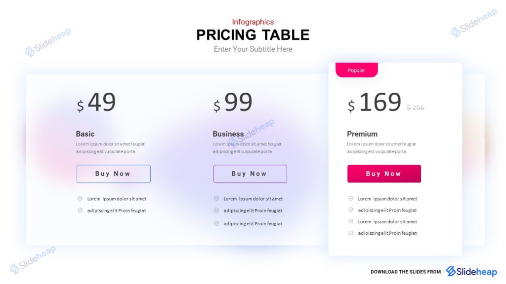 Pricing Table Template for Google Slides and PowerPoint | Slideheap
