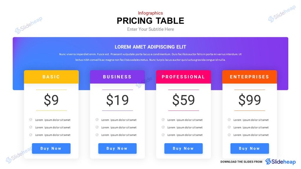 Pricing Table Template for Google Slides and PowerPoint | Slideheap