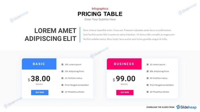Pricing Table Template for Google Slides and PowerPoint | Slideheap