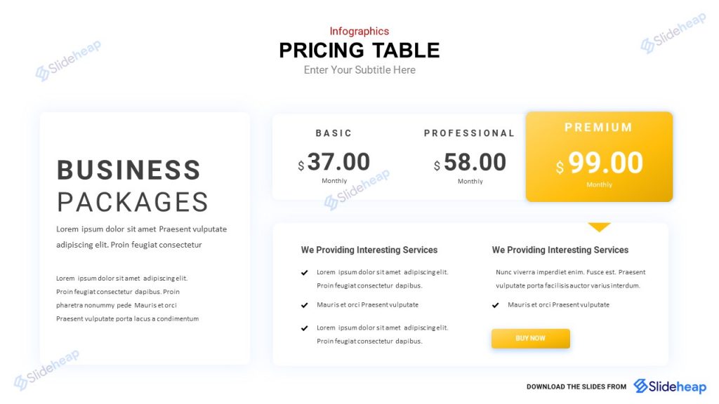 Pricing Table Template for Google Slides and PowerPoint | Slideheap