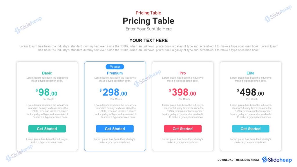 Pricing Table Template for Google Slides and PowerPoint | Slideheap