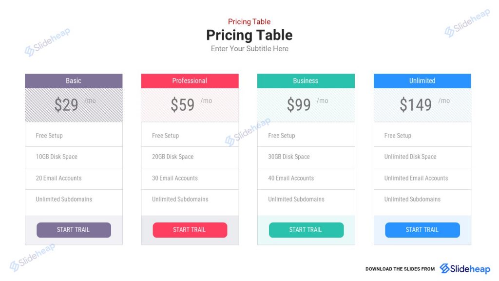 Pricing Table Template for Google Slides and PowerPoint | Slideheap